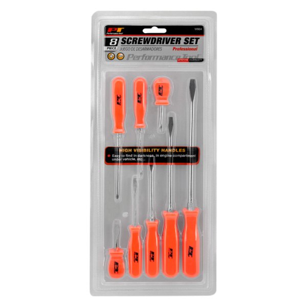 Performance Tool W904 8 piece Dipped Handle Magnetic Standard Stubby Phillips Slotted Mixed Screwdriver Set TOOLSiD